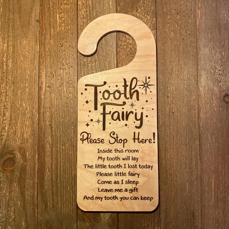 Tooth Fairy Door Hanger | Personalized Tooth Fairy Stop Here Door ...