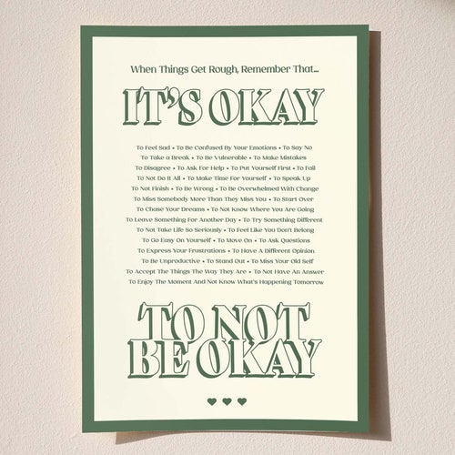 It's Okay to Not Be Okay Poster It's Okay Retro - Etsy
