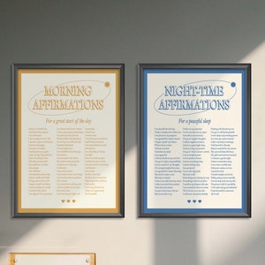 Positive Affirmations Poster, Set of 2, Retro Wall Print, Gratitude ...