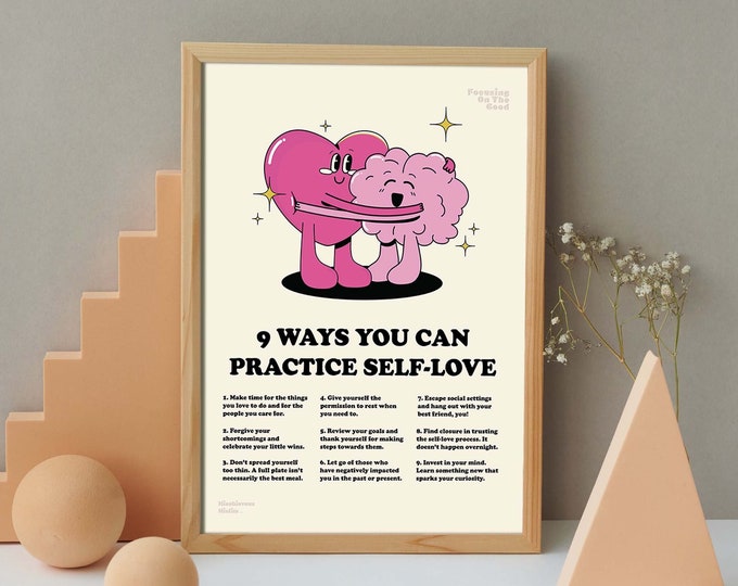 Ways to Practice Self Love, Retro Mental Health Poster, Therapy Office ...