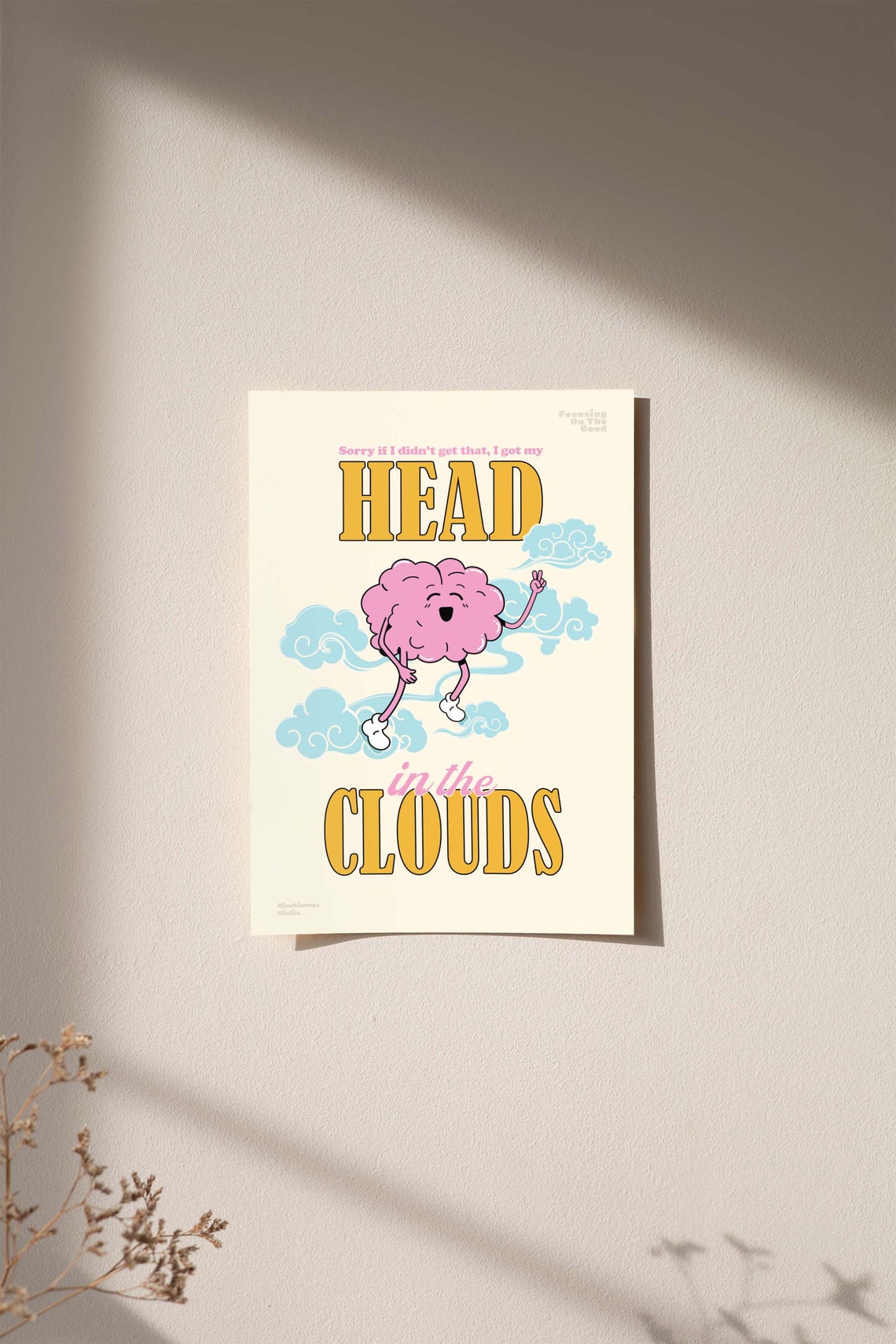Head in the Clouds Poster Cute Retro Quote Poster Take It - Etsy