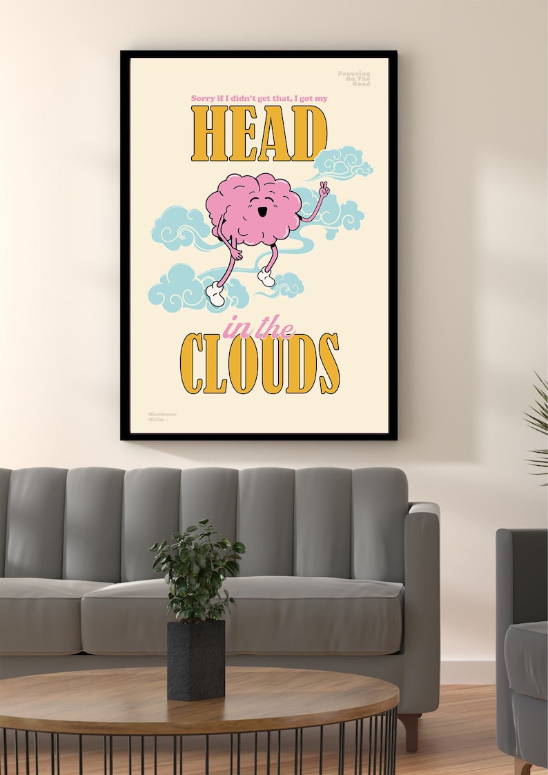 Head in the Clouds Poster Cute Retro Quote Poster Take It - Etsy