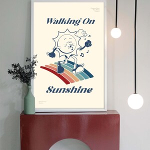 Retro Sun Wall Art, Retro Quote Wall Print, Walking on Sunshine, Self ...