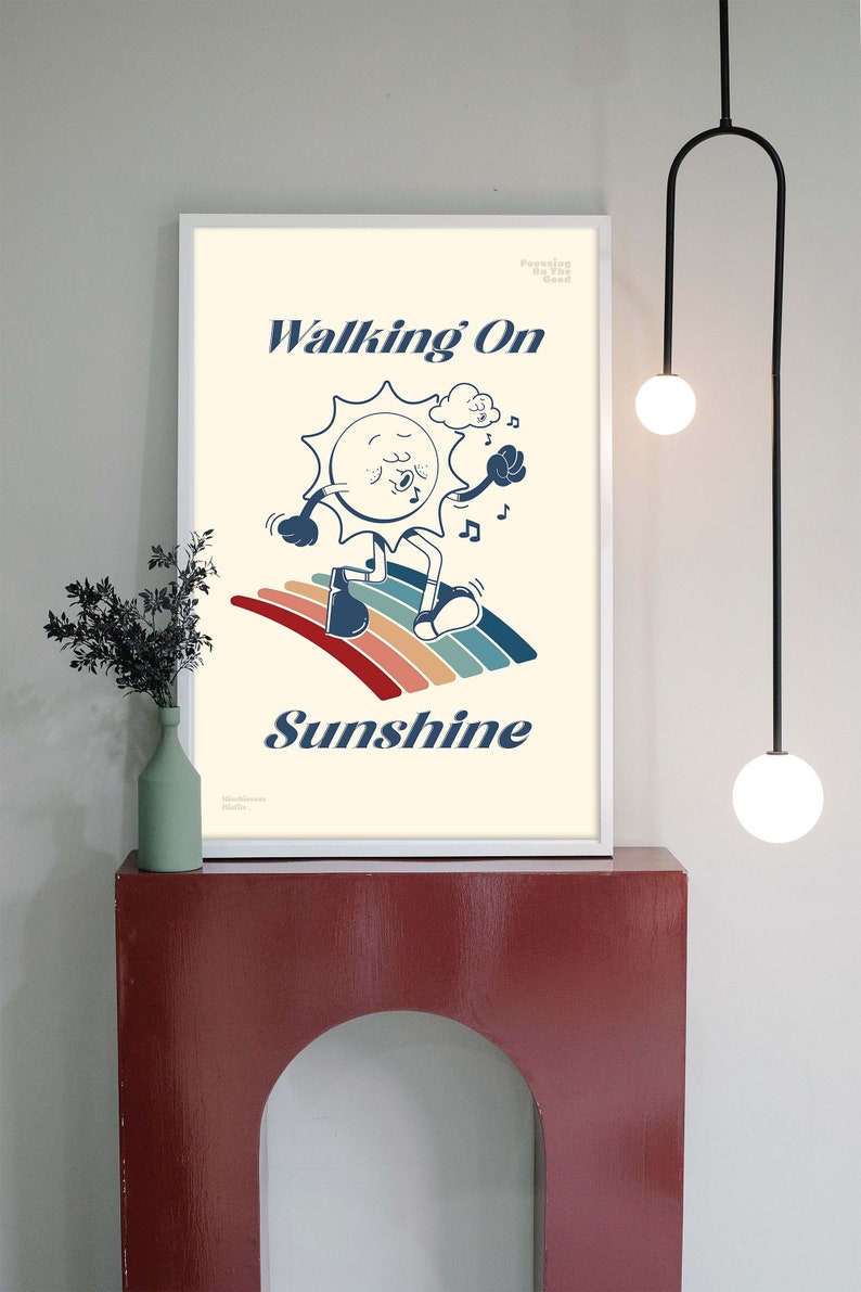 Retro Sun Wall Art, Retro Quote Wall Print, Walking on Sunshine, Self ...