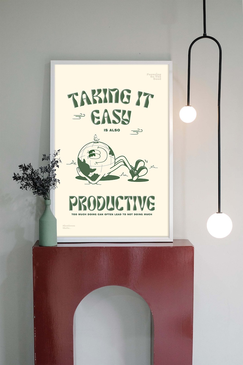 Take It Easy Print, Retro Quote Wall Art, Taking It Easy, Self Care Art ...