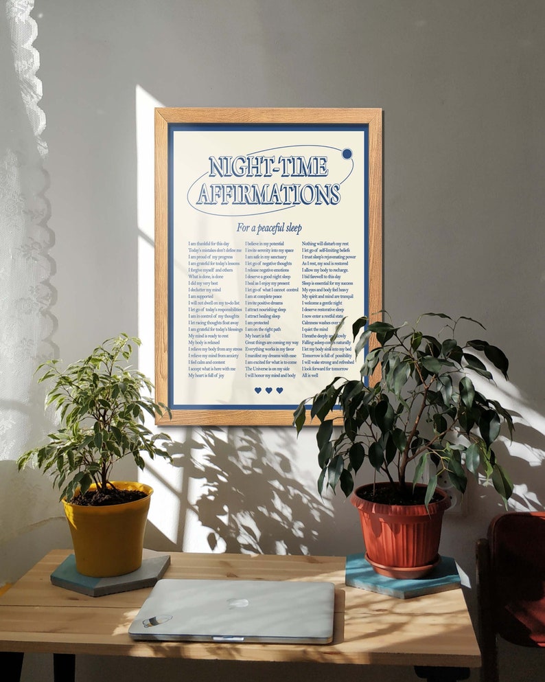 Positive Affirmations Poster, Set of 2, Retro Wall Print, Gratitude ...