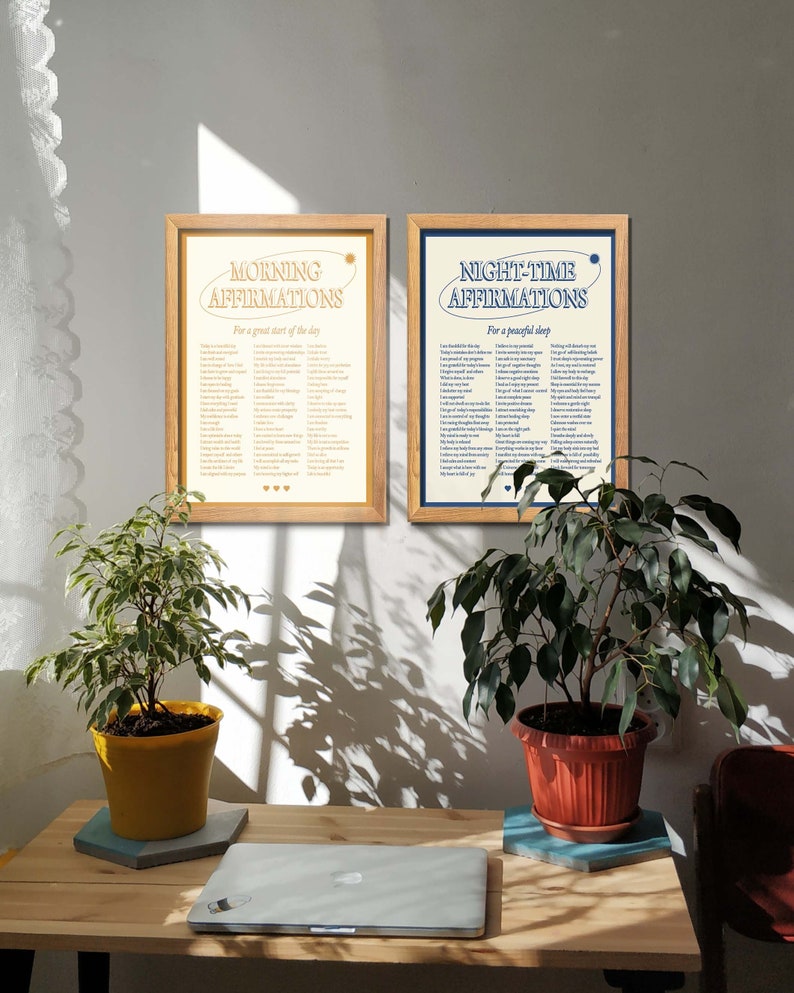 Daily Affirmations Poster, Retro Wall Print, Gratitude Wall Art, Self ...