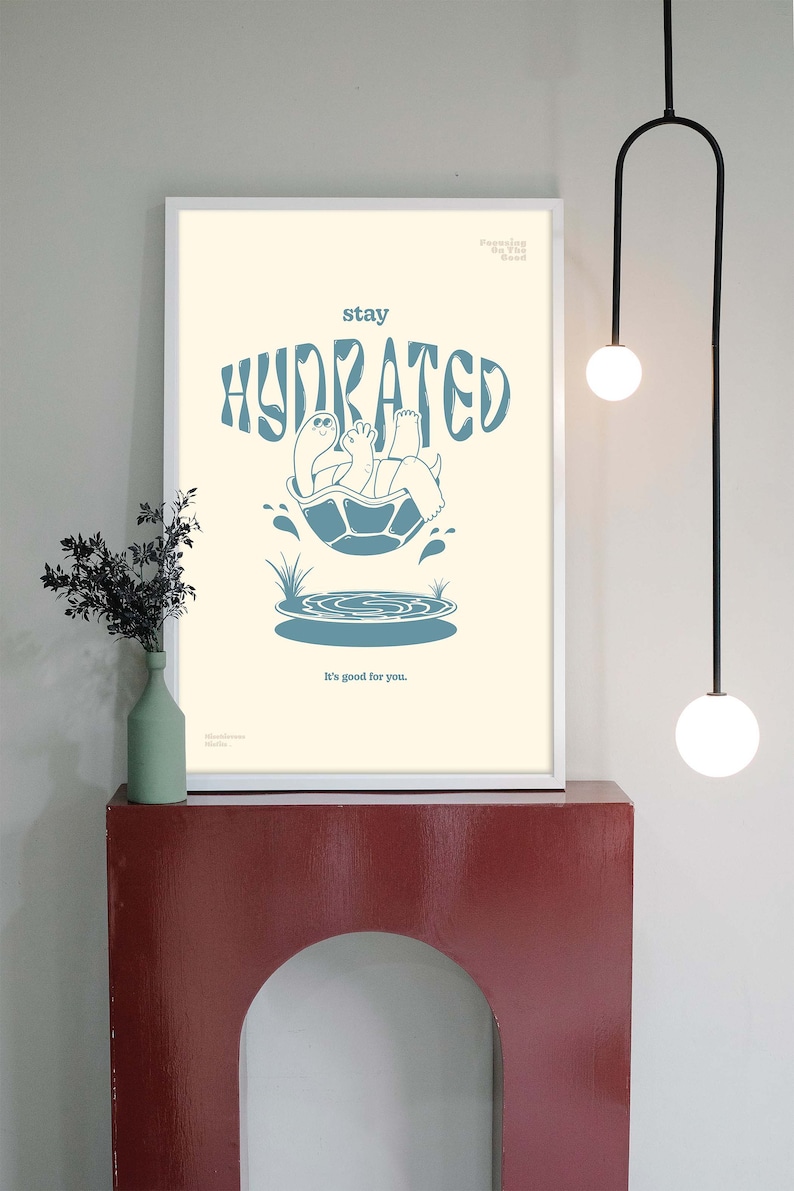 Drink Your Water Poster, Retro Quote Wall Print, Stay Hydrated, Self ...