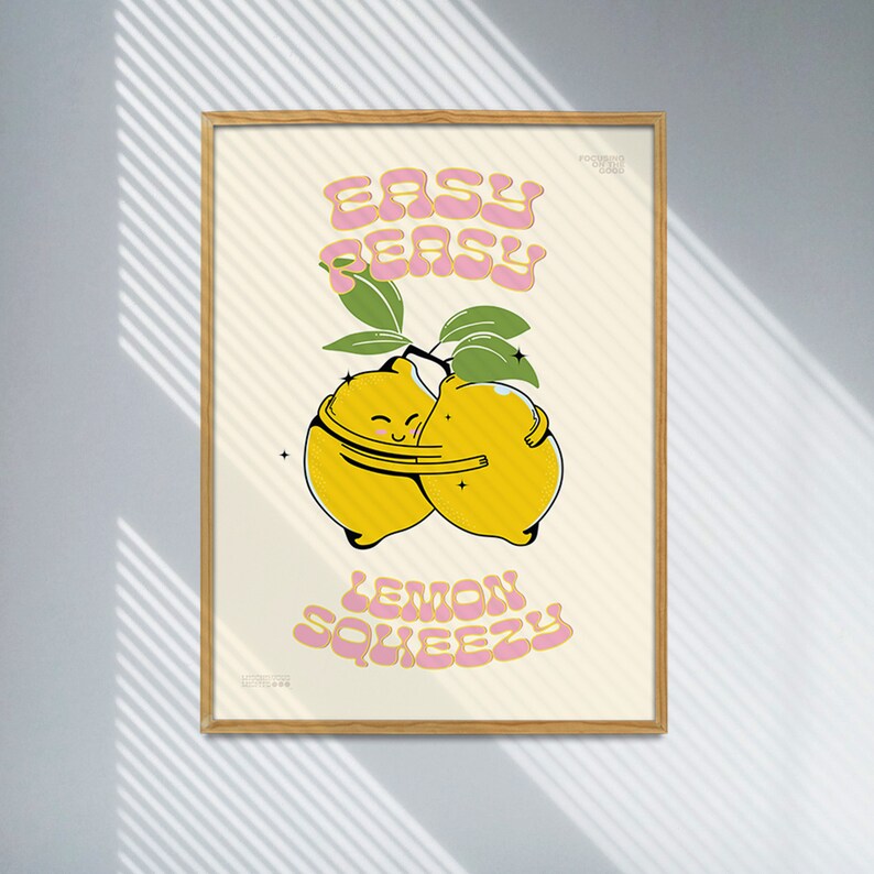 Easy Peasy Lemon Squeezy Print, Retro Quote Wall Art, Groovy 70's Art ...