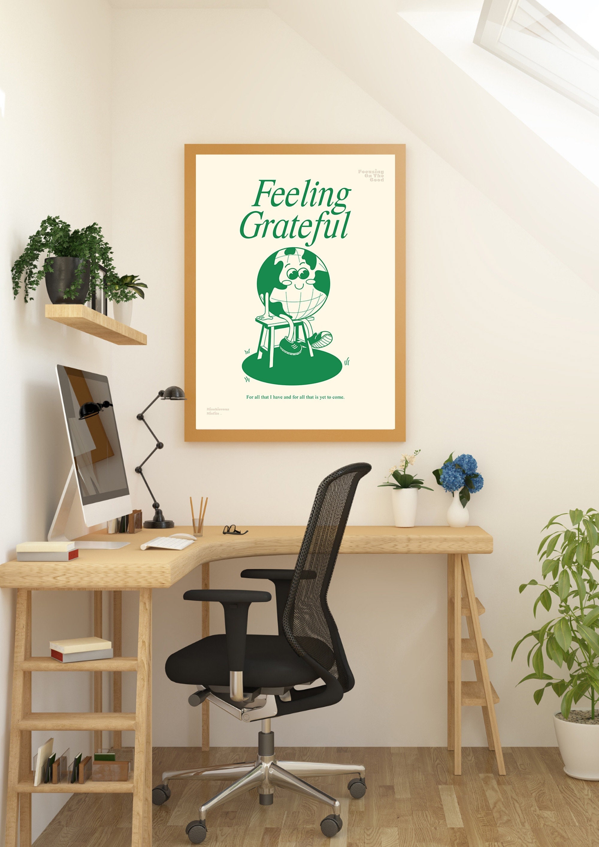 Gratitude Poster, Retro Quote Wall Art, Cute Earth Character, Mental ...