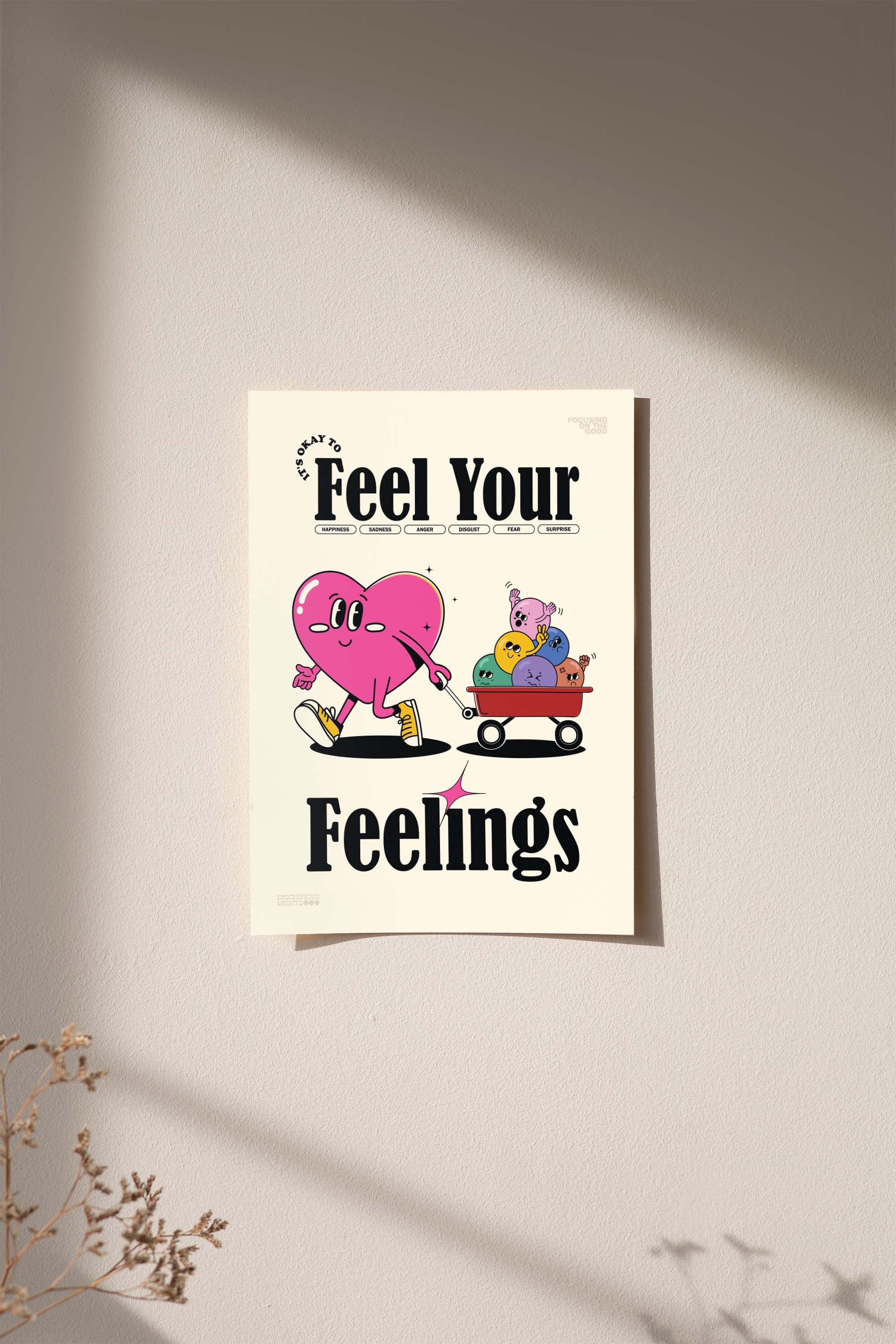 Retro Quote Wall Print, Feel Your Feelings Print, Emotions Poster, Self ...