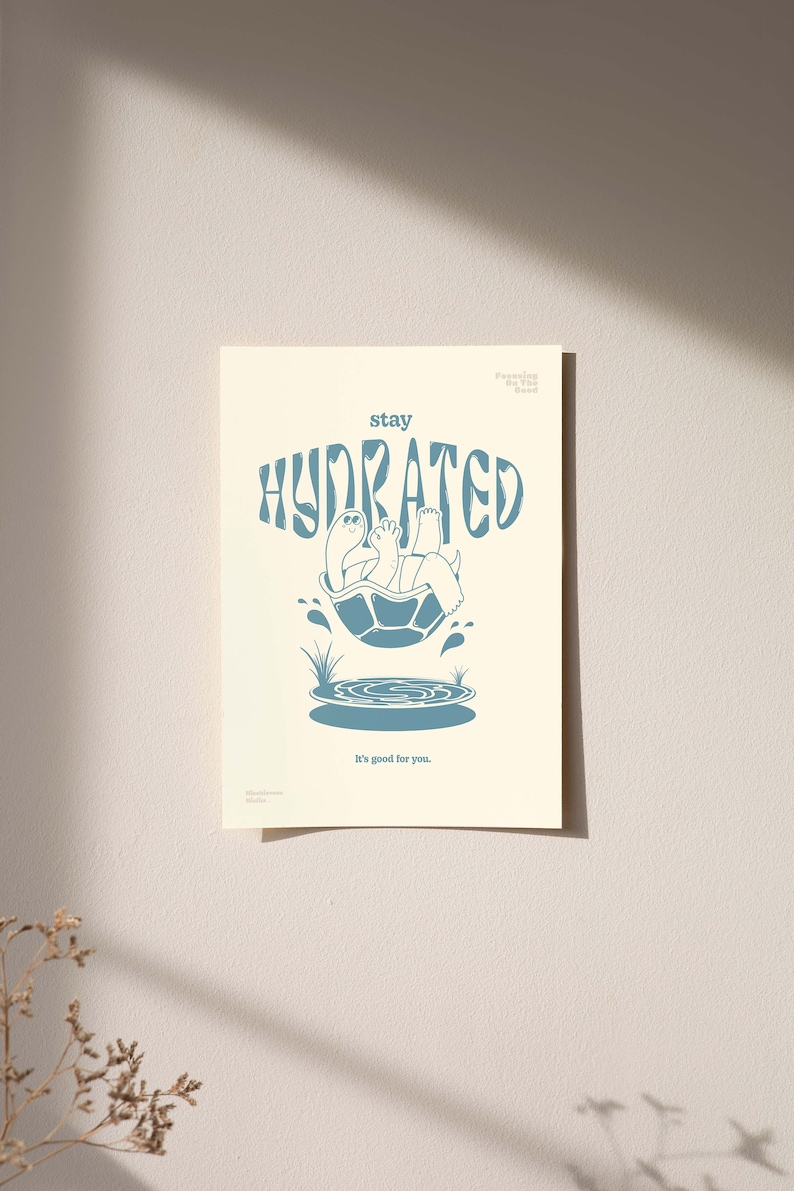 Drink Your Water Poster Retro Quote Wall Print Stay | Etsy