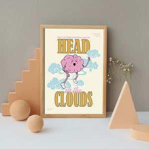 Head in the Clouds Poster, Cute Retro Quote Poster, Take It Easy Print ...