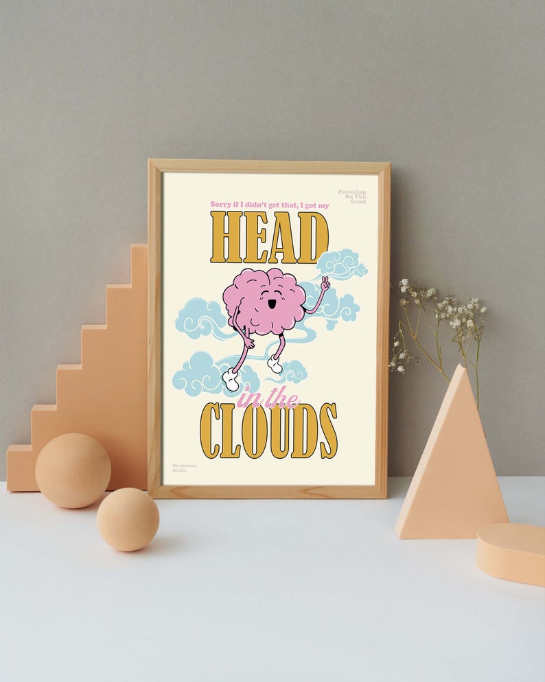 Head in the Clouds Poster Cute Retro Quote Poster Take It - Etsy