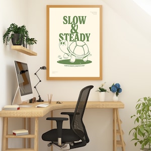 Slow and Steady Poster, Cute Retro Turtle Wall Art, Retro Quote Poster ...