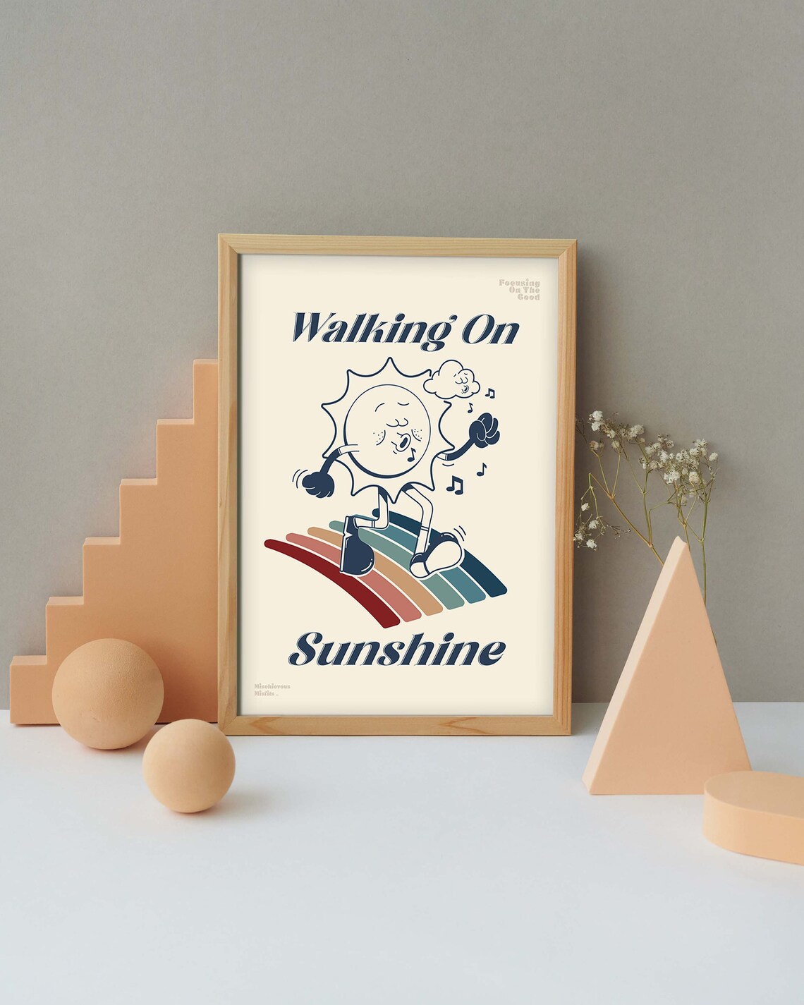 Retro Sun Wall Art, Retro Quote Wall Print, Walking on Sunshine, Self ...