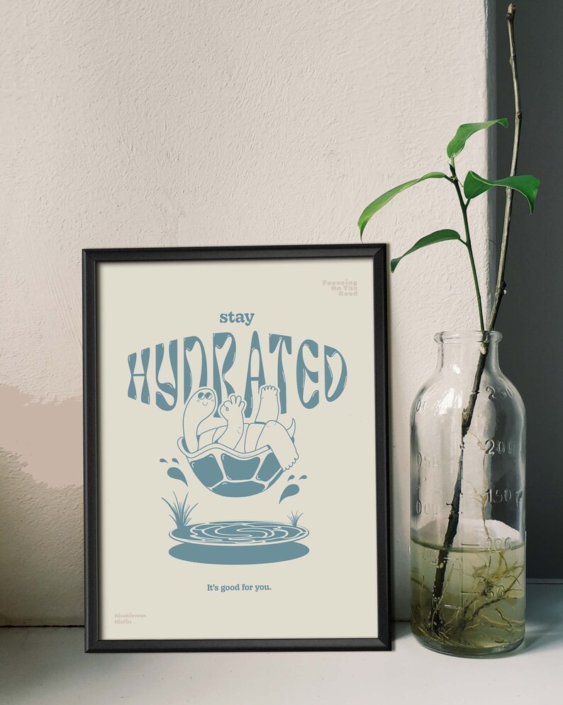 Drink Your Water Poster Retro Quote Wall Print Stay | Etsy