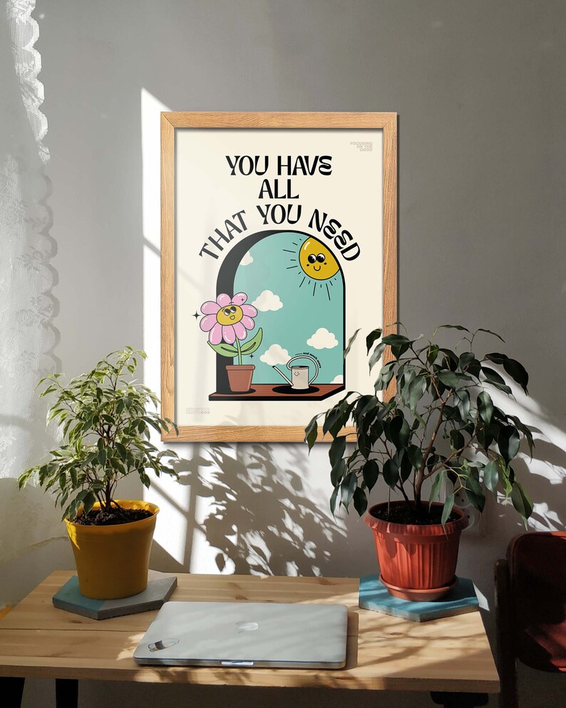 You Have All That You Need Print, Retro Quote Wall Art, Groovy 70's Art ...