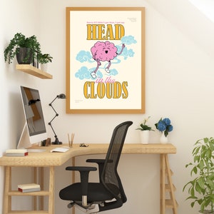 Head in the Clouds Poster, Cute Retro Quote Poster, Take It Easy Print ...
