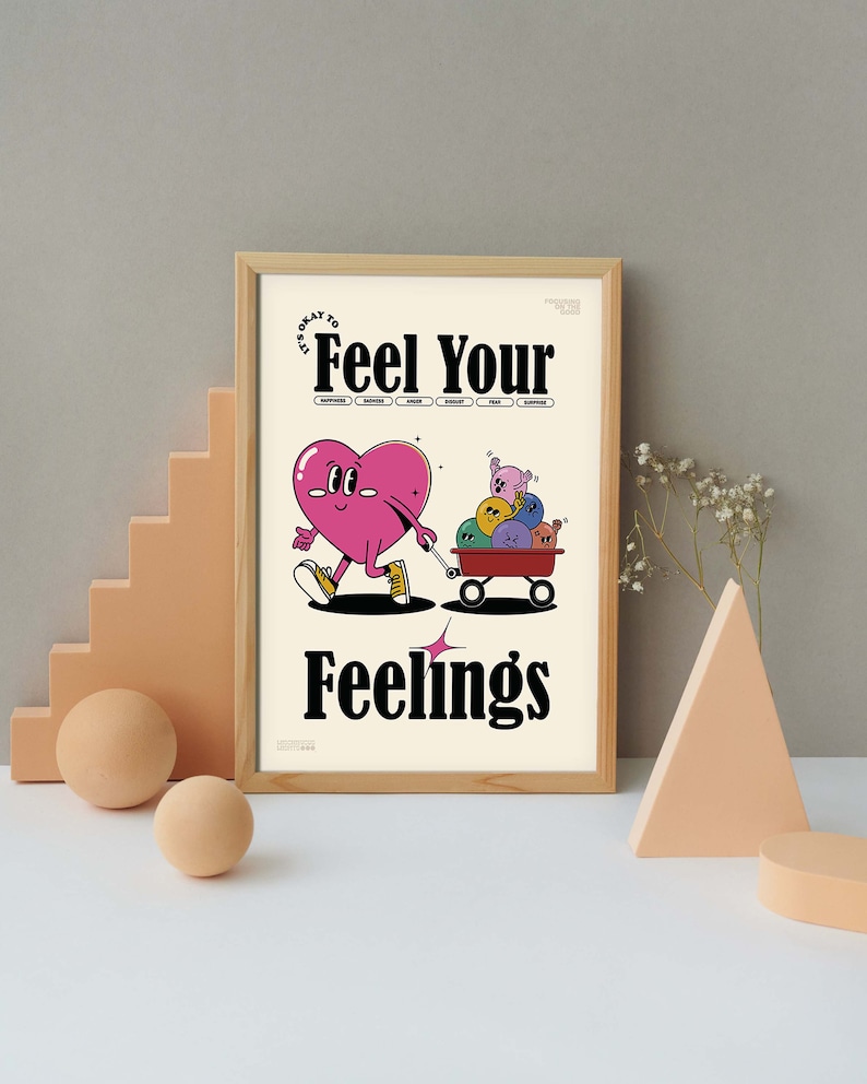 Retro Quote Wall Print, Feel Your Feelings Print, Emotions Poster, Self ...