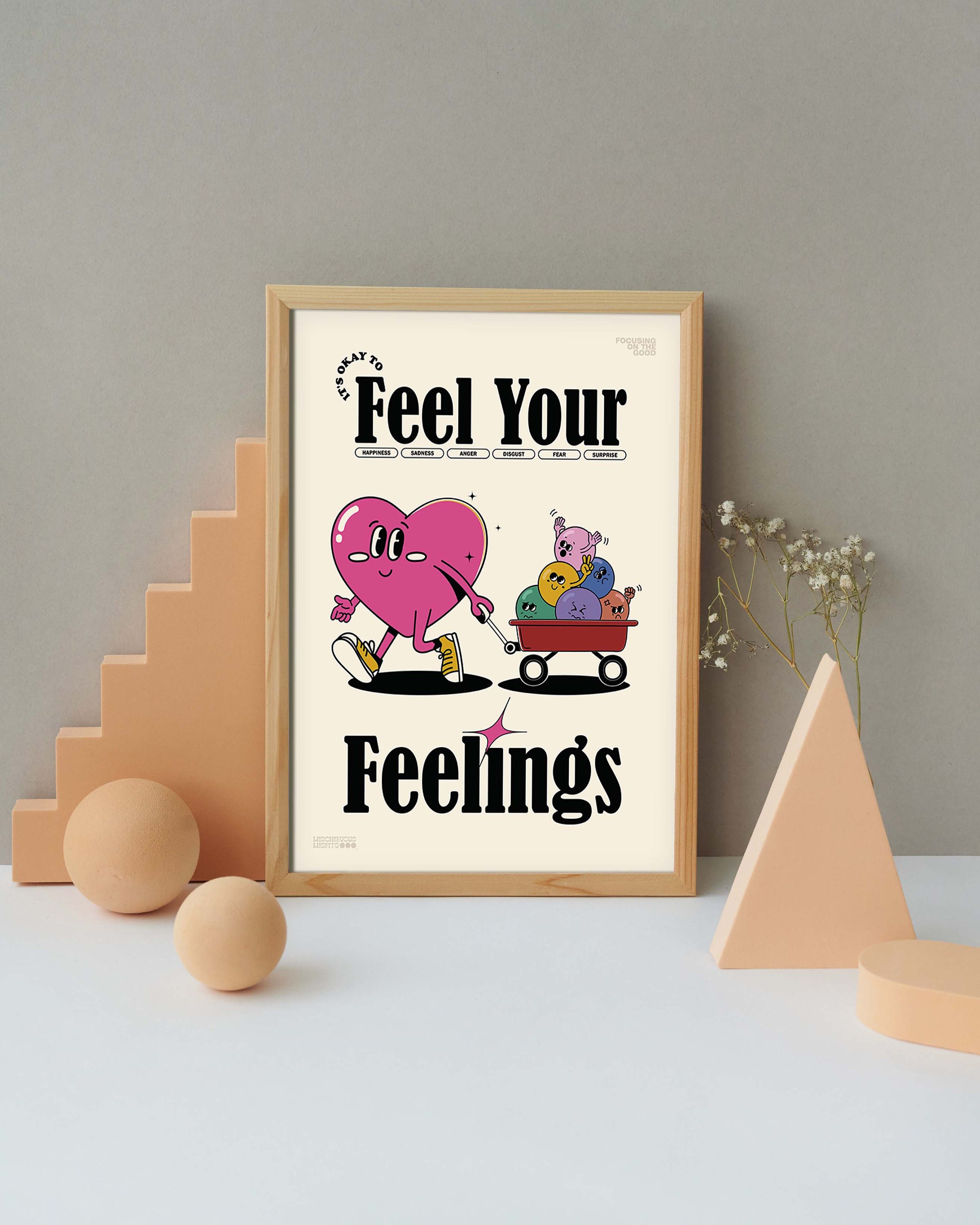 Retro Quote Wall Print, Feel Your Feelings Print, Emotions Poster, Self ...