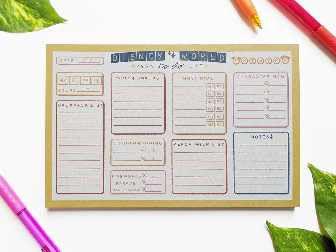 Disney Theme Park Notepad | Disney to Do List | Disney Vacation Planner ...
