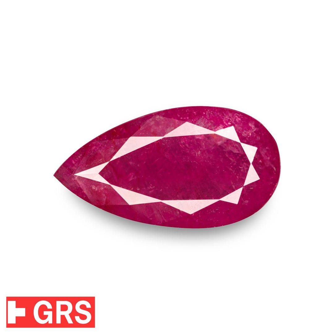 10.90 Ct. Ruby Mined in Burma Certified by GRS & IGI Pear, 19.54 X 10. ...