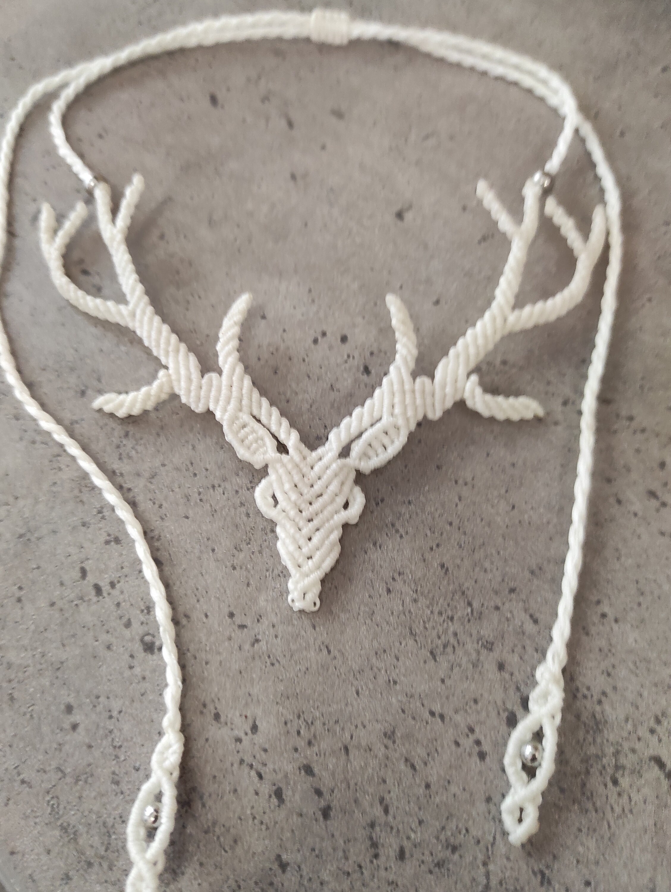 White Macrame Elk Deer Necklace. Elegant Macrame Choker Necklace ...
