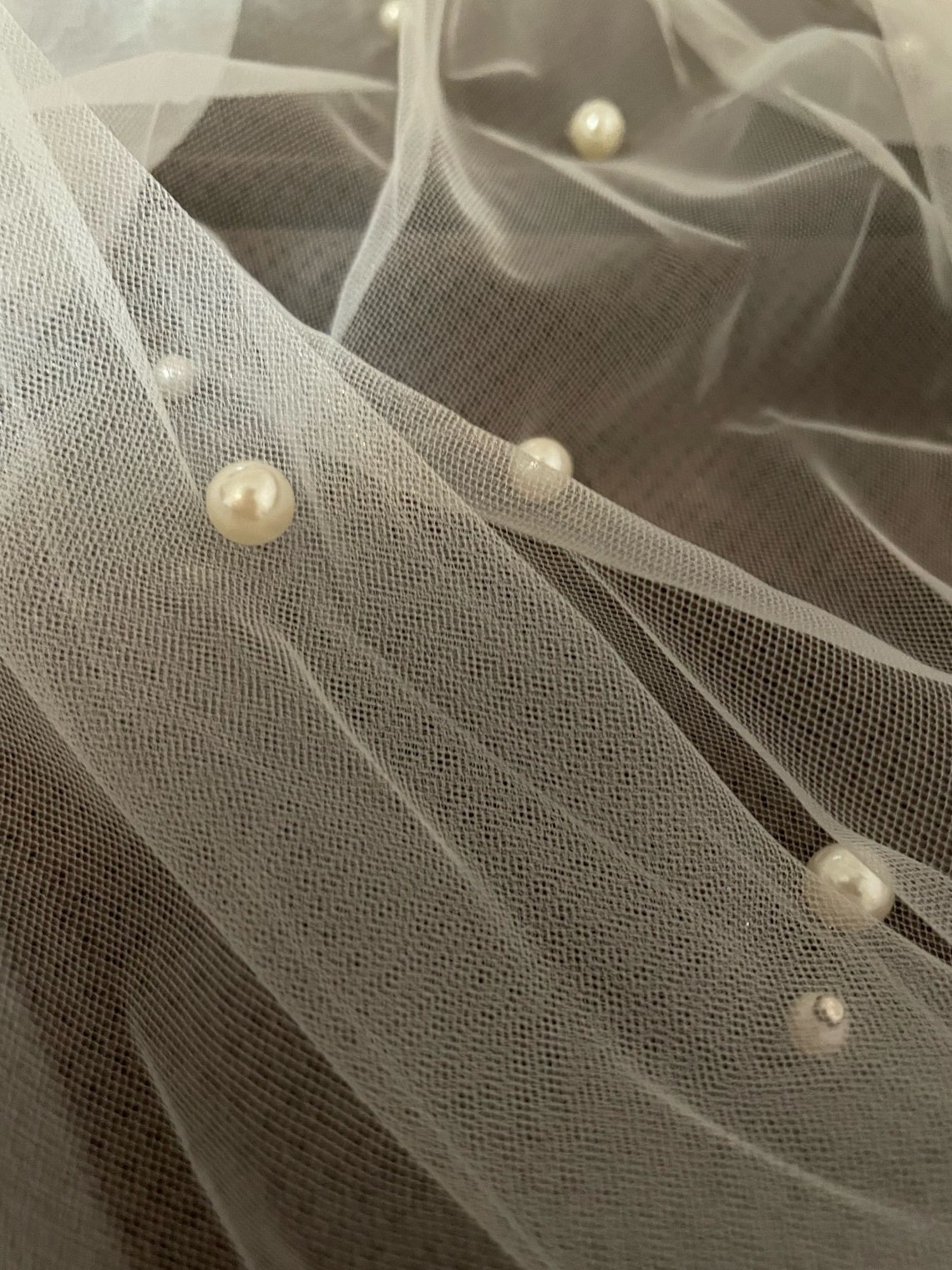 Light Ivory Veil Pearl Bridal Veil Bridal Veil With Pearls Long White ...