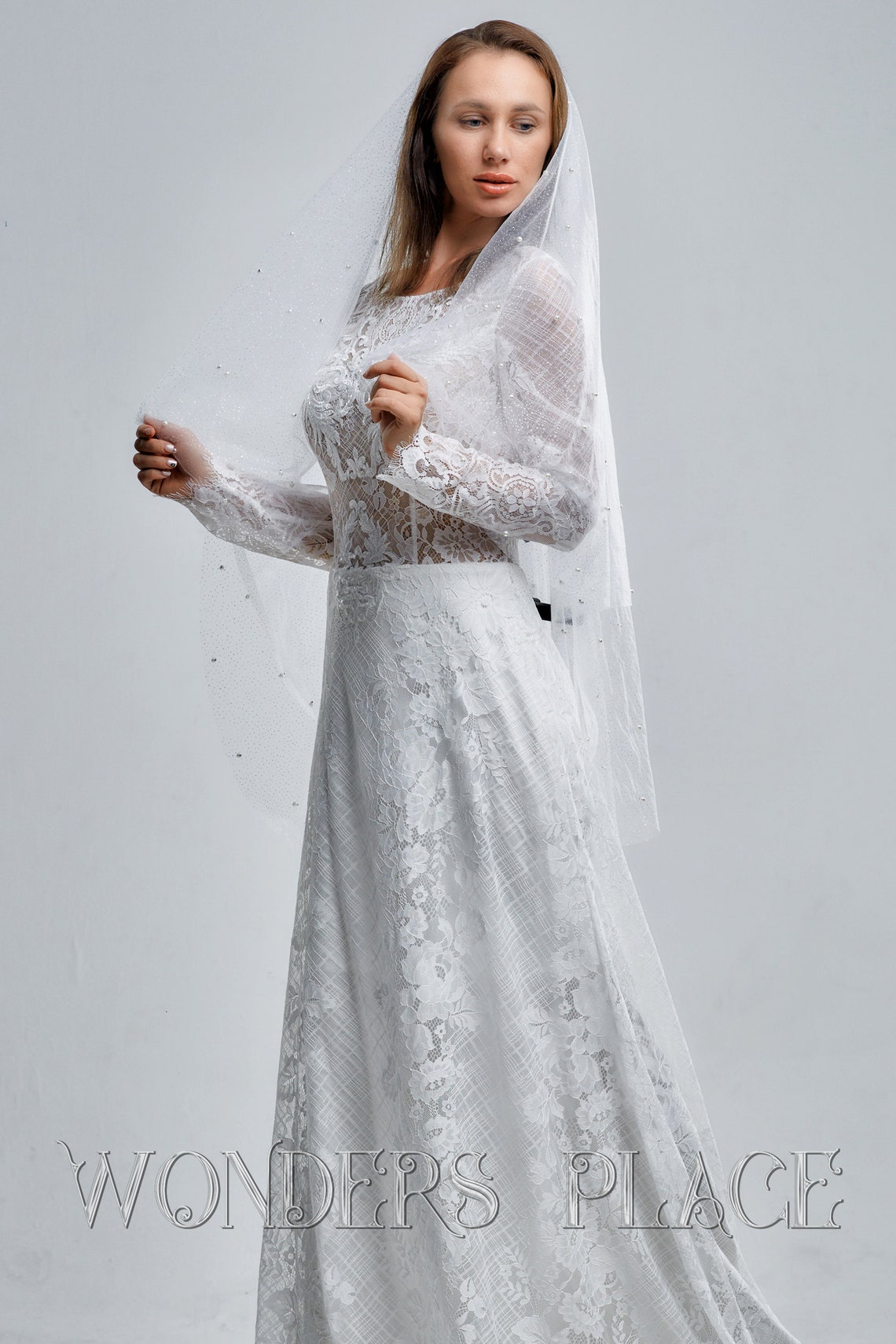 Crystal Embellished Veil, Sparkling Wedding Veil, Long Wedding Veil ...