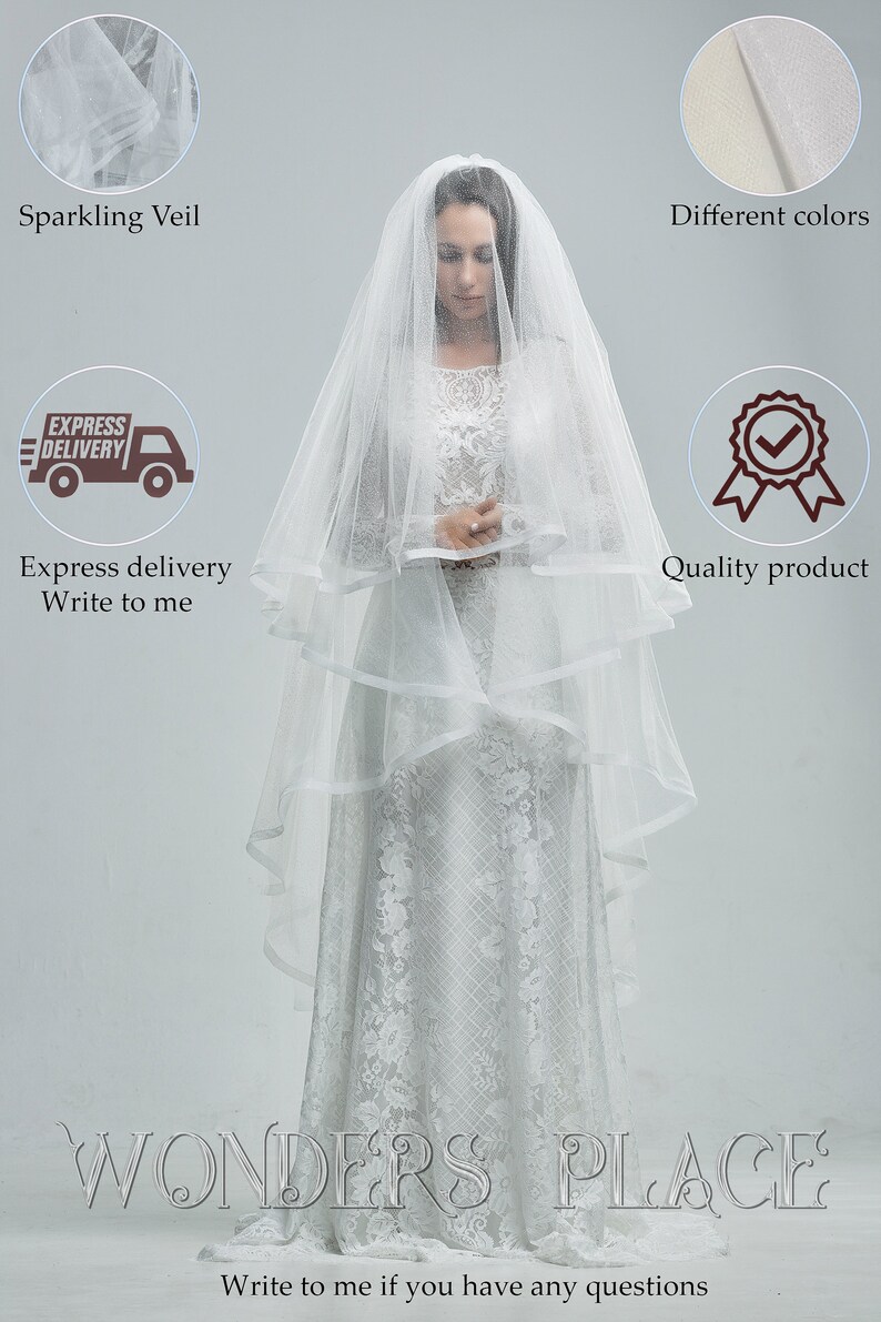 Sparkling Two-tier Cathedral Wedding Veil With Blusher - Etsy