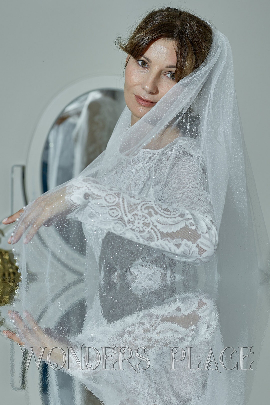 Long Sparkle Wedding Veil, Ivory Bridal Veil Luxurious Sparkling Vail ...