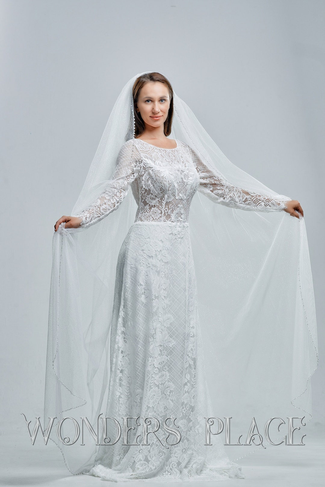 Sparkling Wedding Veil, Elegant Crystal Veil, Long Two-tiered Wedding ...