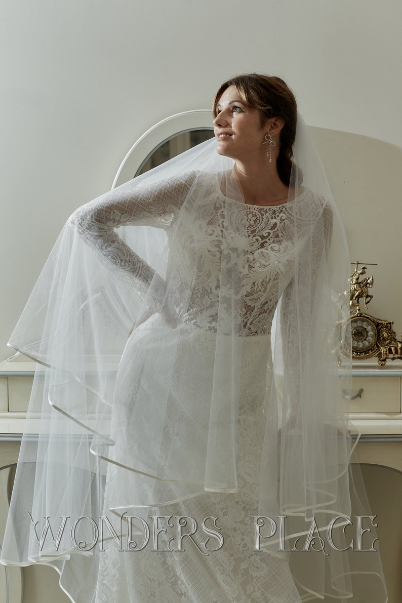 Cathedral Wedding Long Veil Two-layered Length Veil Ivory Wedding Veil ...