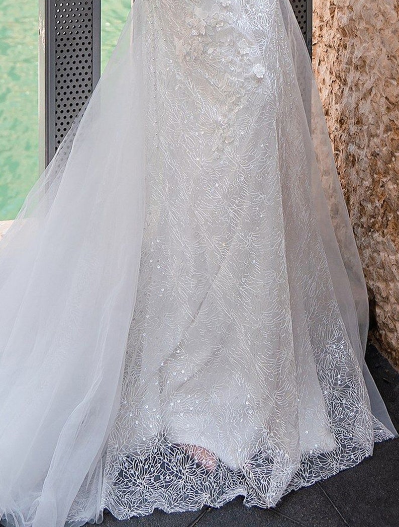 Mermaid Wedding Dress Detachable Skirt Wedding Dress3d Flower Lace Wedding Dress Material Lace
