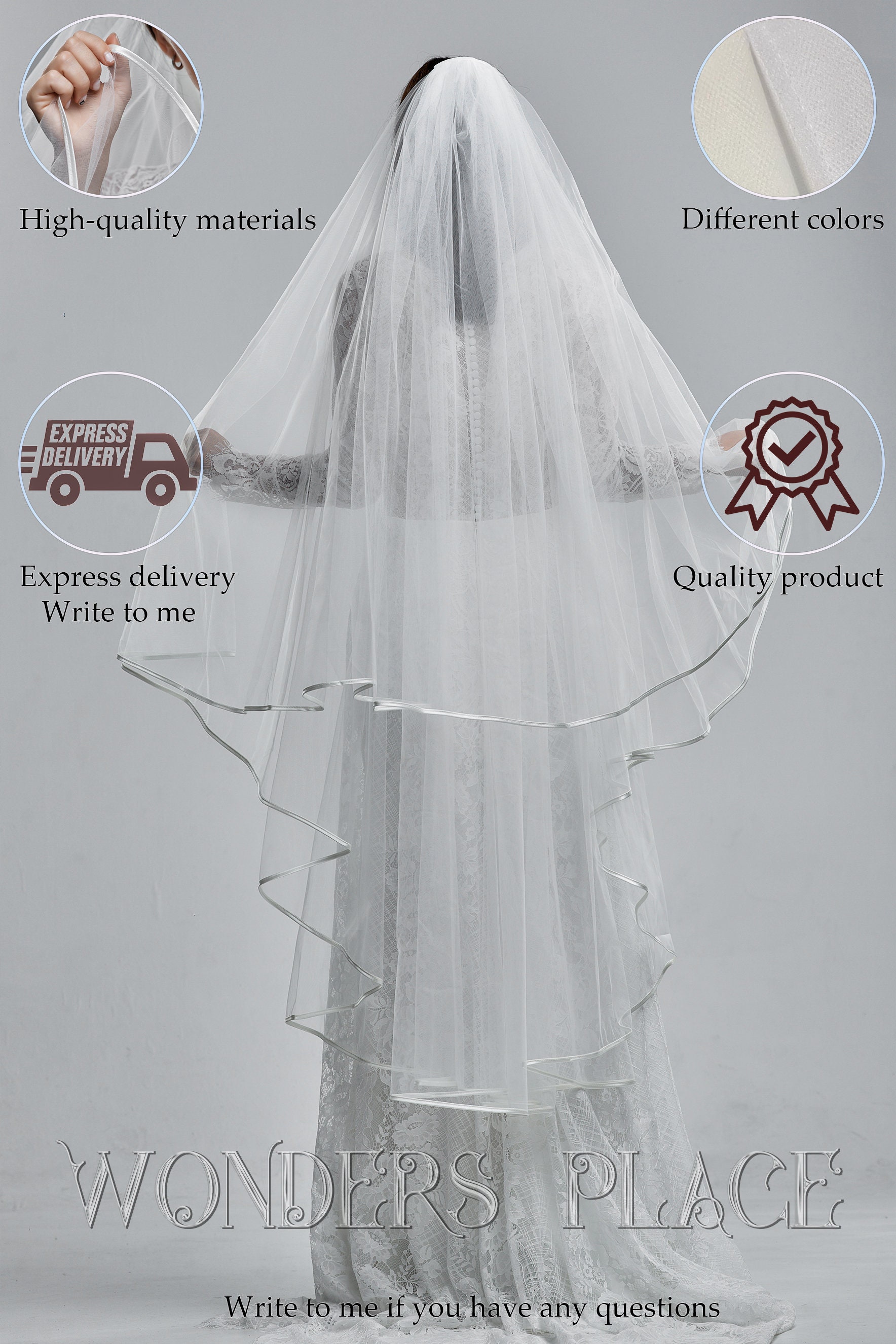 Cathedral Wedding Long Veil Two-layered Length Veil Ivory Wedding Veil ...