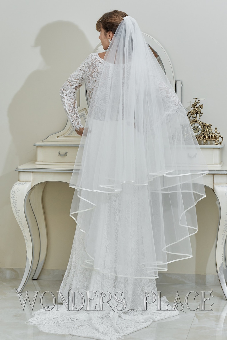 Handmade Two-tier Cathedral Wedding Veil: Satin Ribbon Trim - Etsy