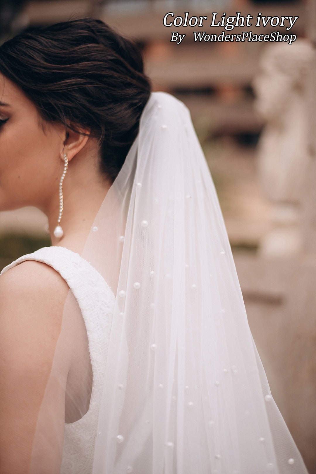 Ivory Wedding Fingertip Veil With Pearls - Elegant Chapel Bridal ...