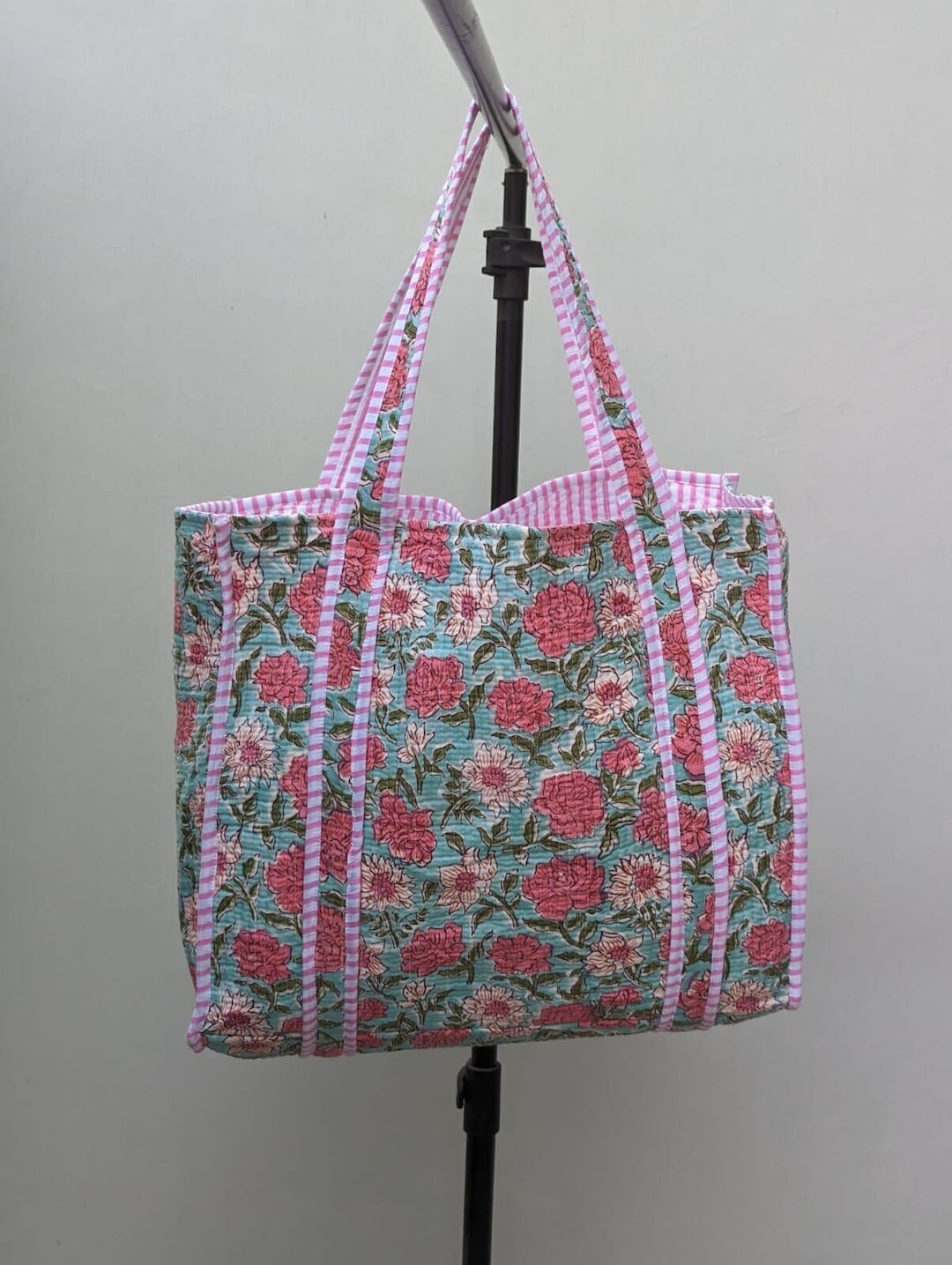 Handmade Cotton Quilted Tote Bag Shoulder Bag Block Print Woman Bags ...