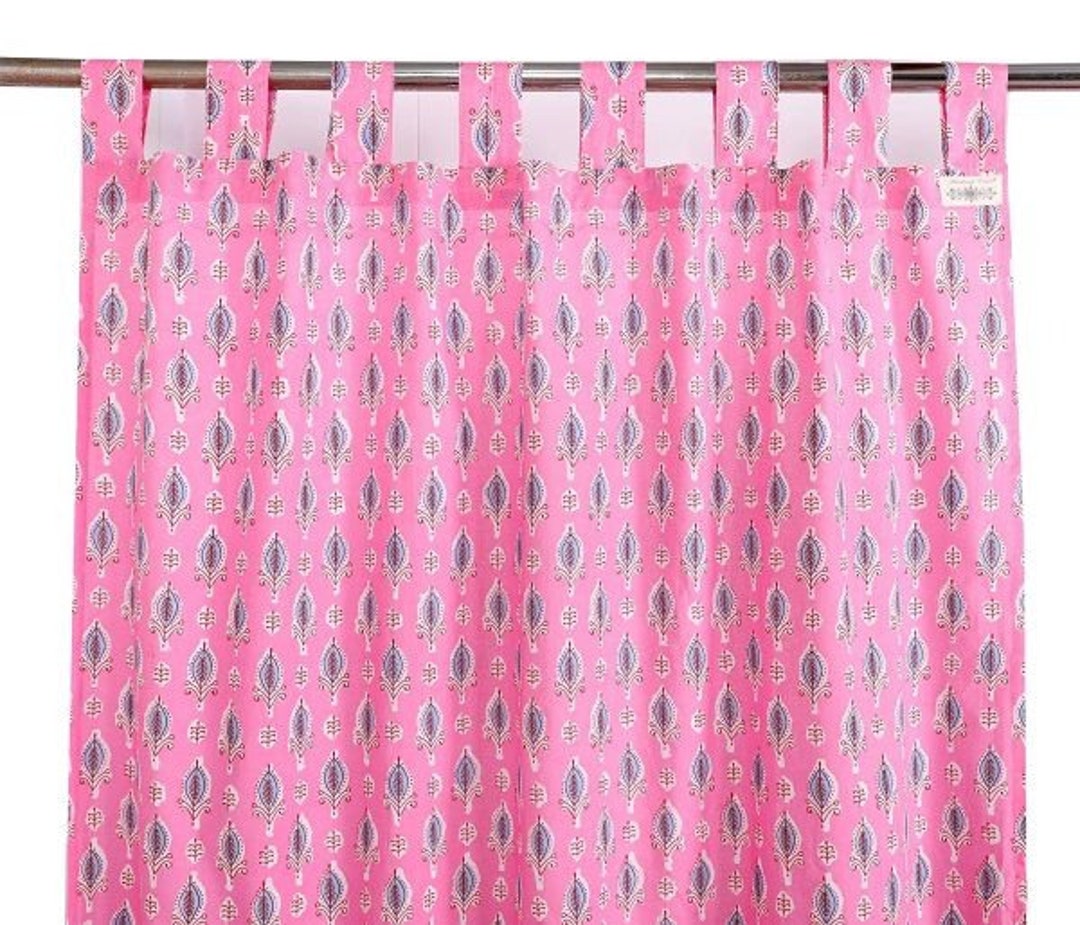 Set of 2 Panels Block Print Curtain Washed Cotton Curtain Bohemian ...