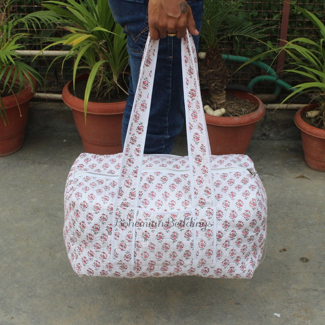 Handmade Quilted Duffle Bag, Large Cotton Weekender Bag, Women's ...