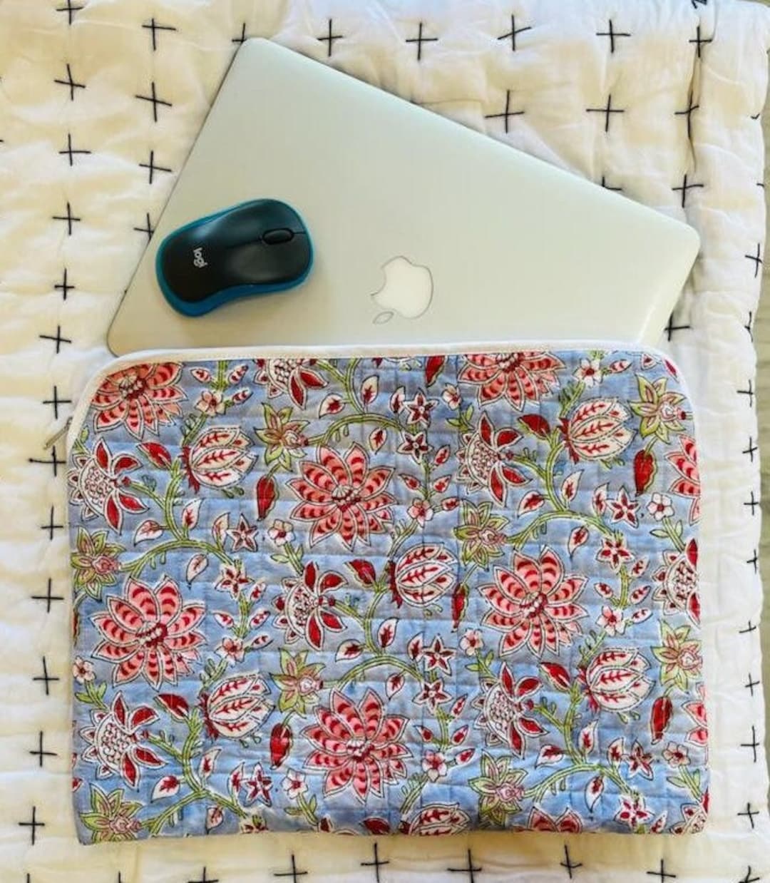 Cotton Quilted Laptop Sleeve, Block Print Laptop Bag, Bohemian iPad ...