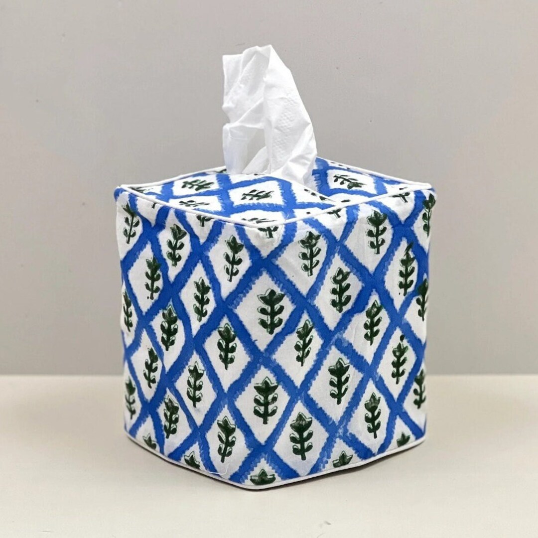 Block Print Tissue Box Cover, Table Decor Cotton Tissue Box Cover ...