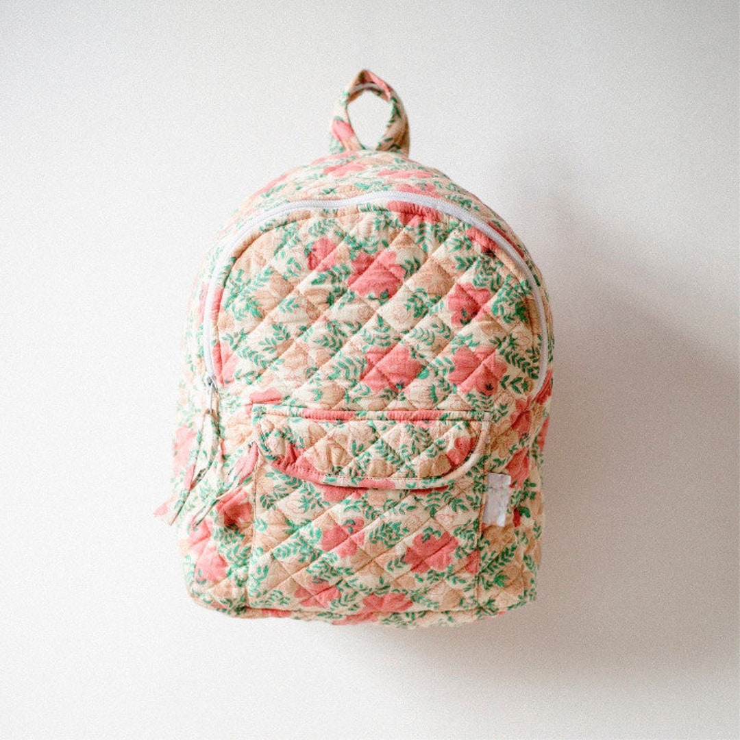 Large Cotton Quilted Back Pack for Girl Floral Print Handmade Shoulder ...