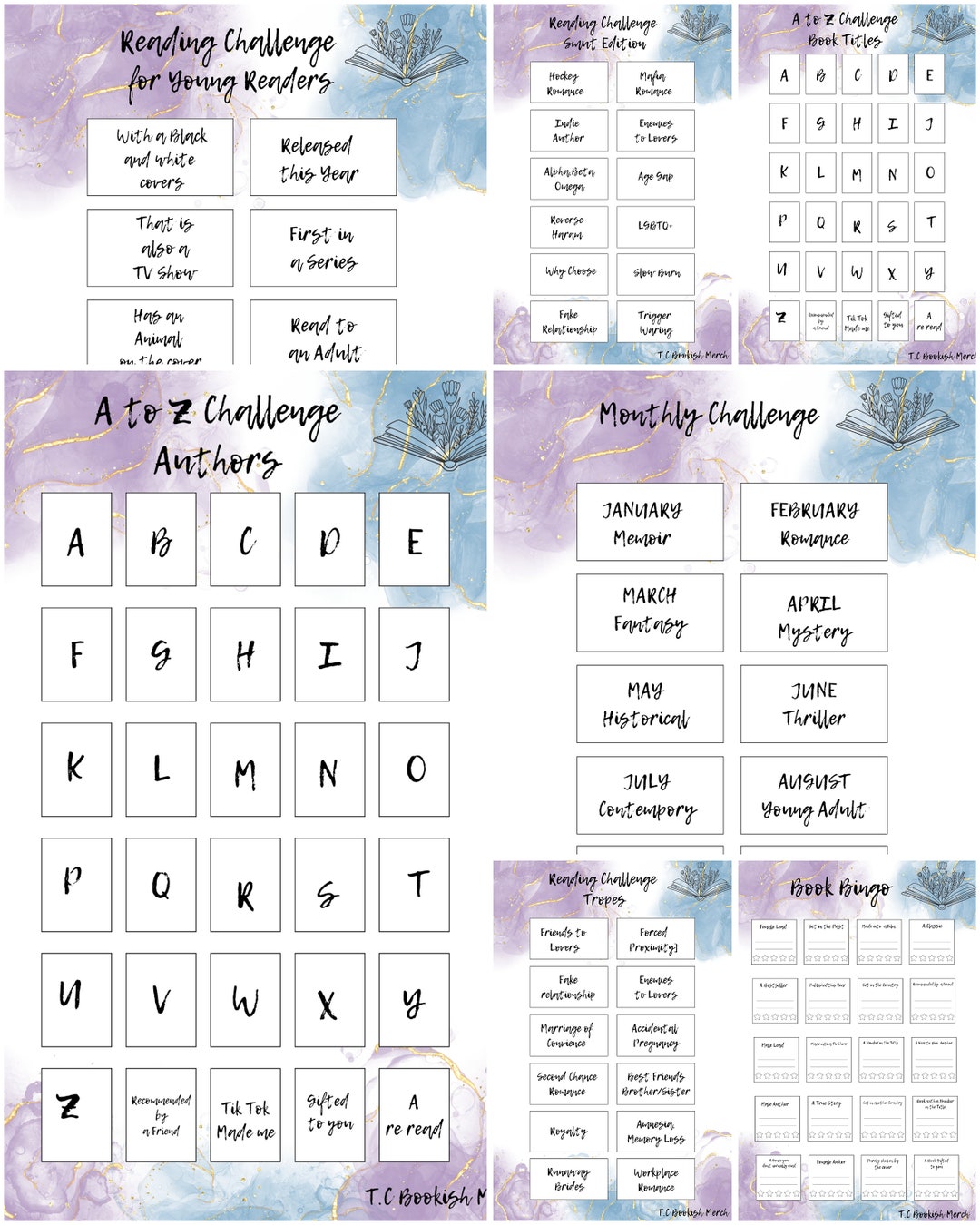 A4 Reading Challenge Poster A to Z Author Title Smut - Etsy