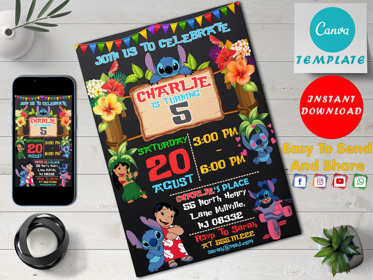 Lilo and Stitch Invitation for Boy and Girl Kids Invite - Etsy