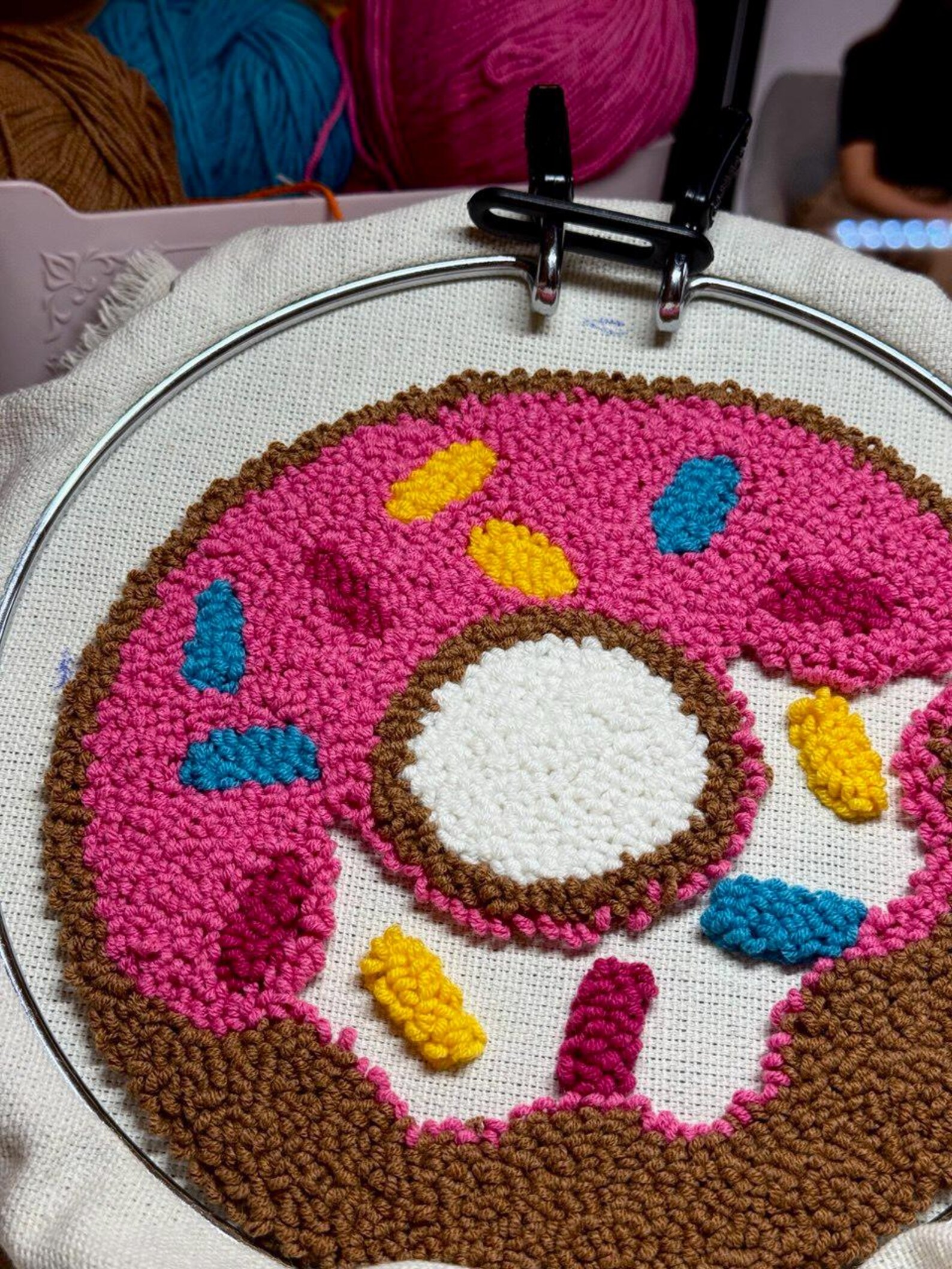 Handmade Donut Coaster, Punch Needle Cotton Yarn Hot Pad - Etsy
