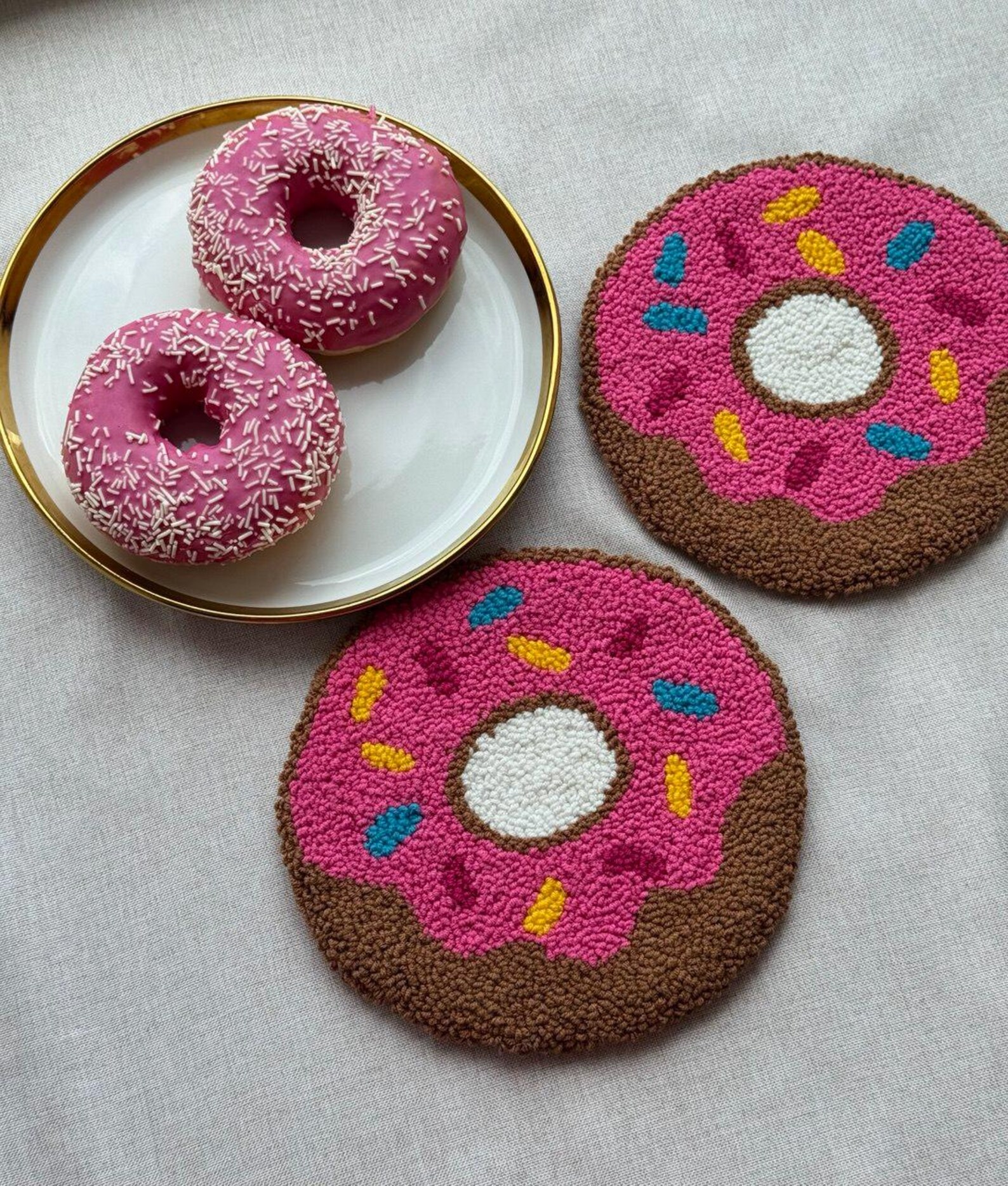 Handmade Donut Coaster, Punch Needle Cotton Yarn Hot Pad - Etsy
