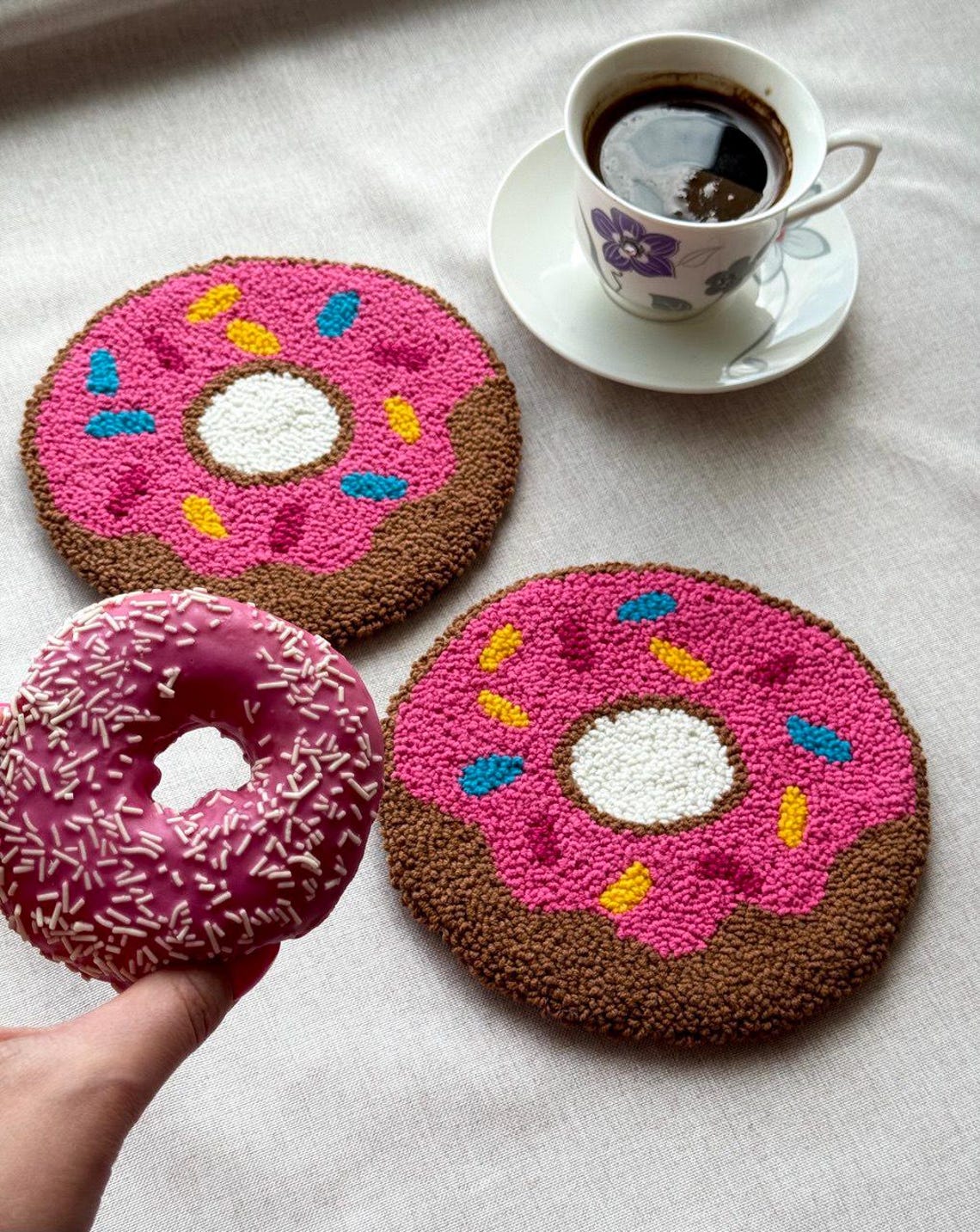 Handmade Donut Coaster, Punch Needle Cotton Yarn Hot Pad - Etsy