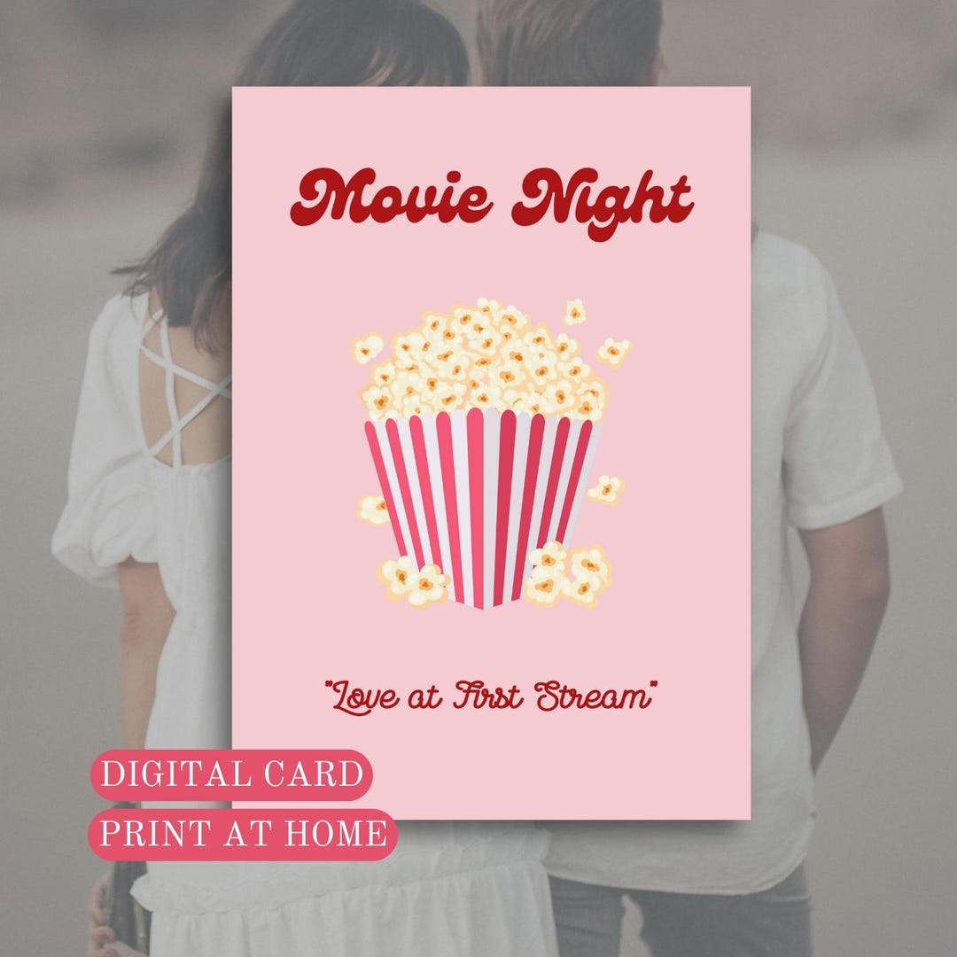 Movie Night | Date Night | Digital Download | Fun Romantic Pink Design ...